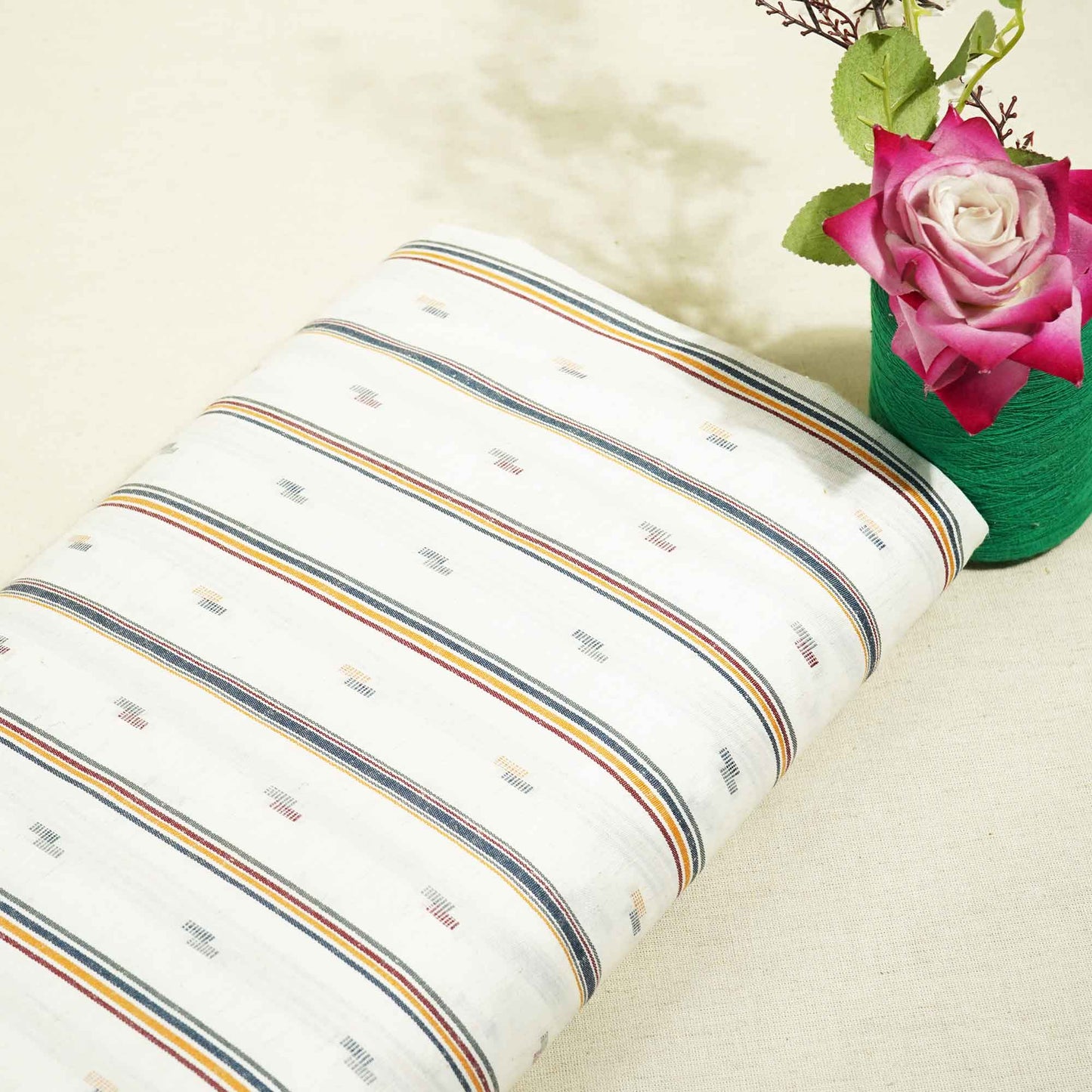 Buy White Multicolor Stripes Dobby Print Linen at TradeUNO – TradeUNO ...