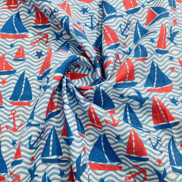 Buy Blue Kids Boat Printed Cotton Fabric Online – TradeUNO Fabrics